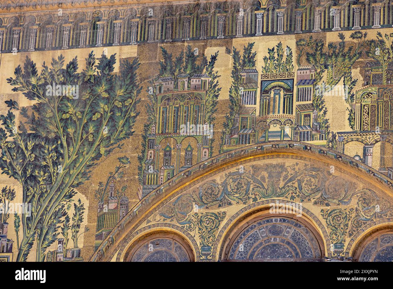 detail of mosaics, transept, Great Mosque of Damascus, Syria Stock ...