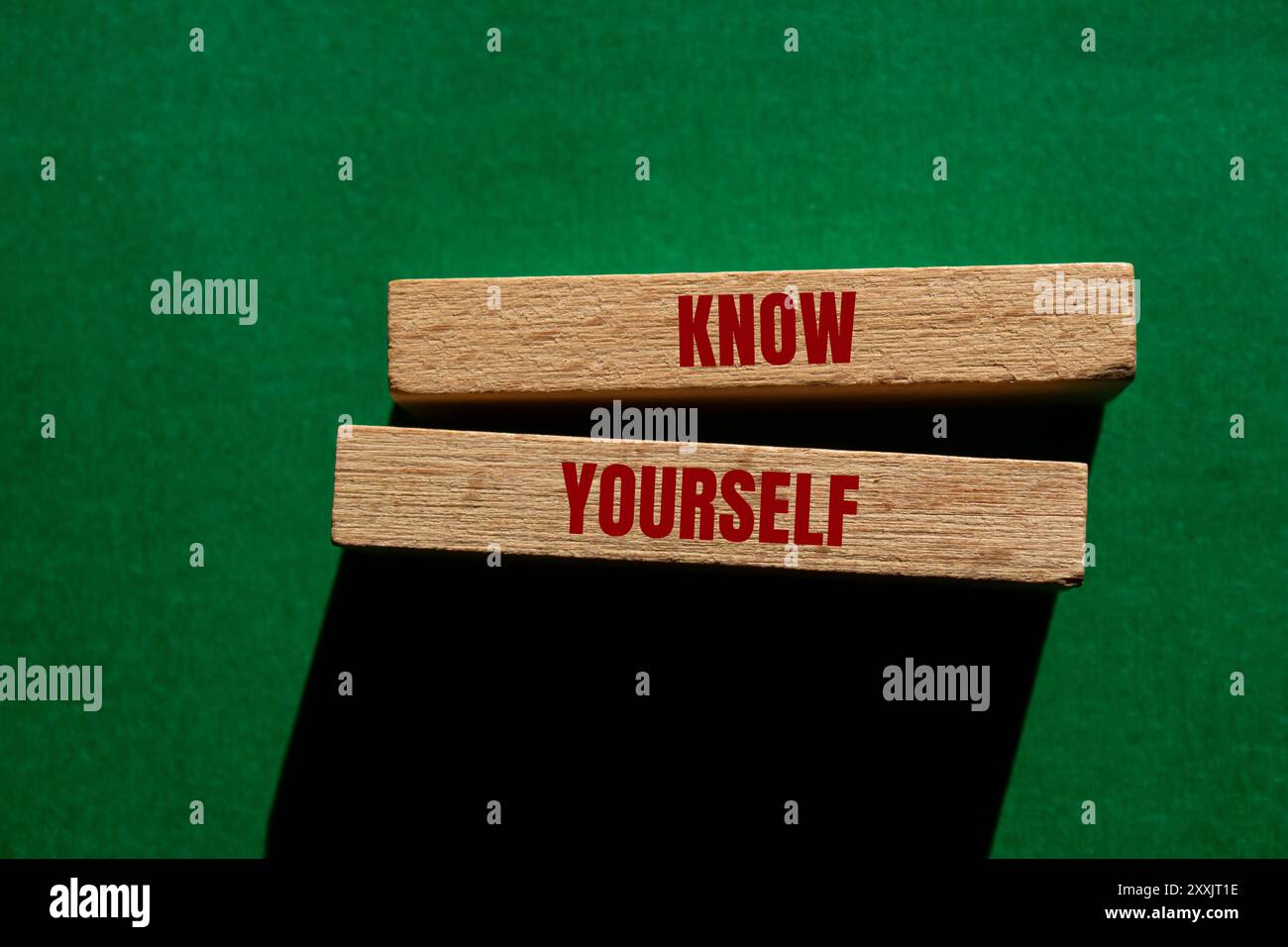 Know yourself message written on wooden blocks on green background ...