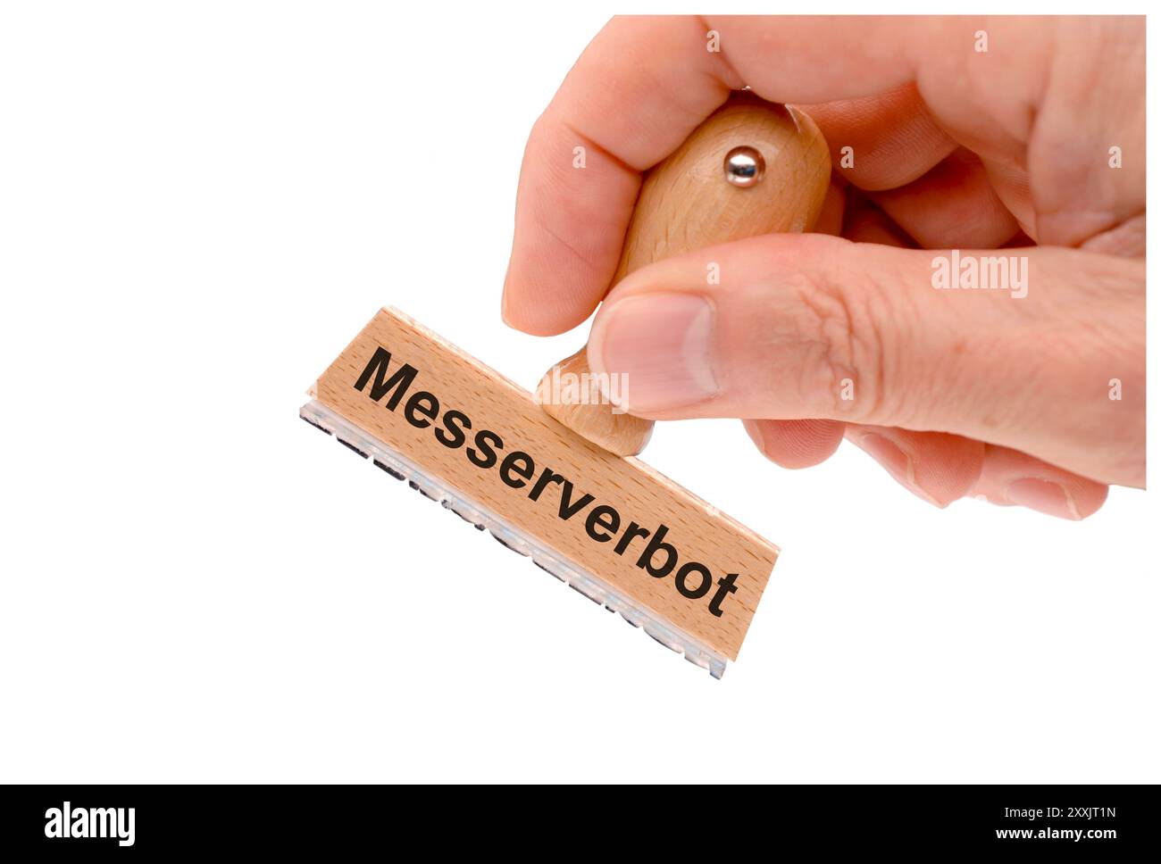 Messerverbot Ein Holzstempel ist beschriftet mit dem Aufdruck ...