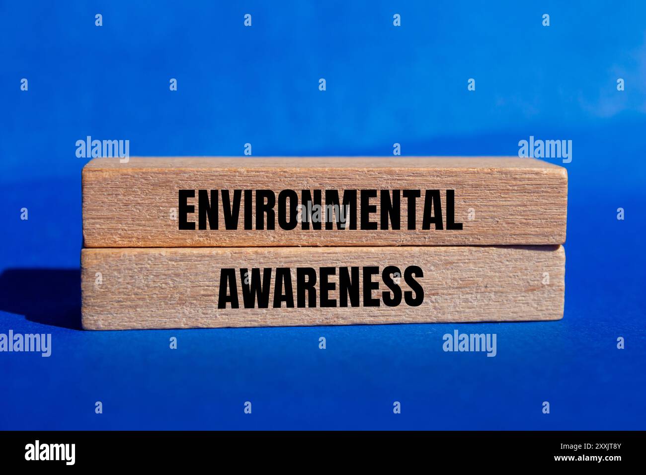 Environmental awareness message written on wooden blocks with blue ...