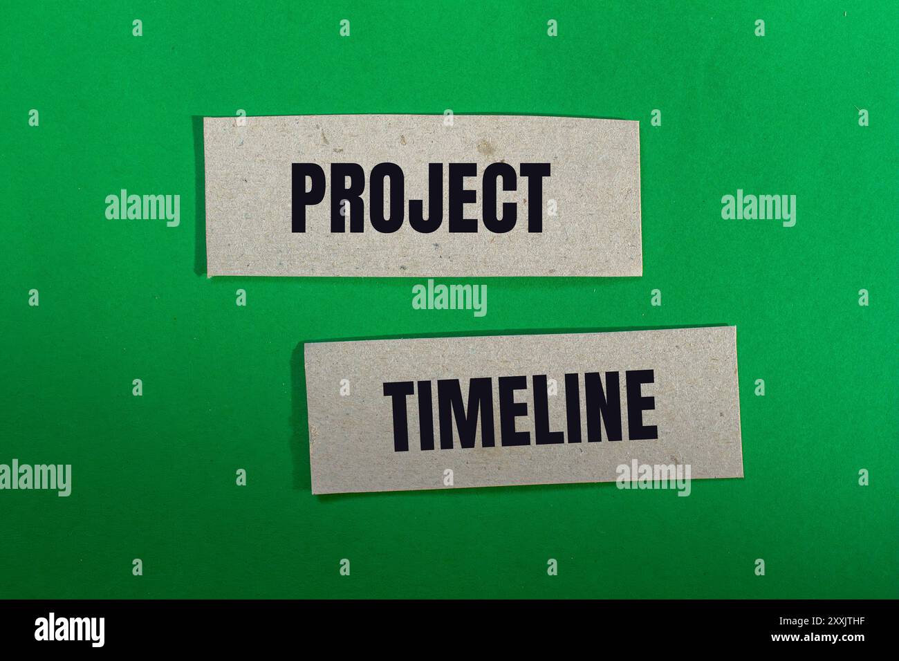 Project timeline message written on paper pieces with green background ...