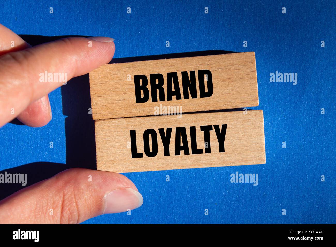 Brand loyalty message written on wooden blocks on blue background ...