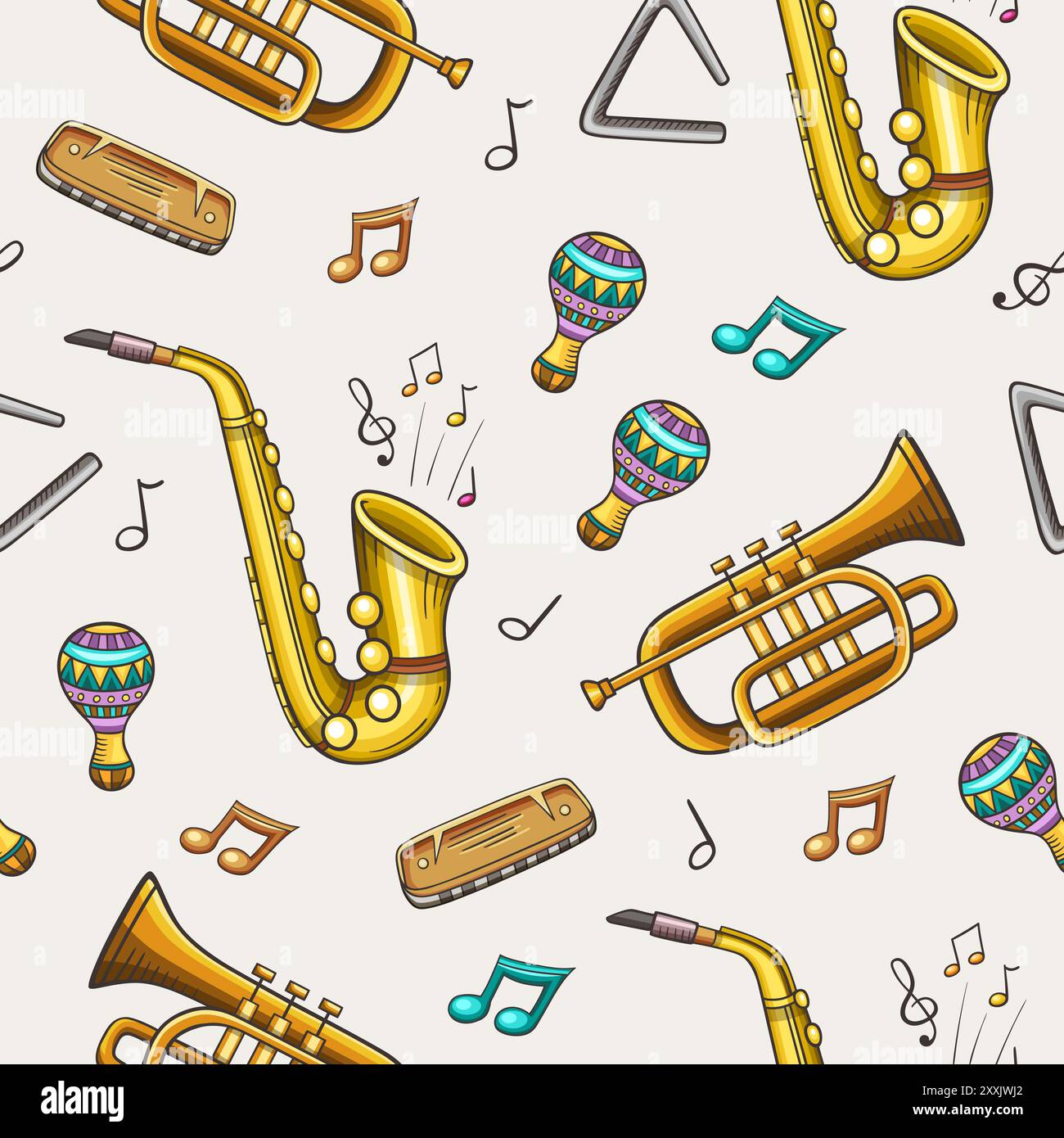 Seamless pattern with jazz musical instruments, trumpet, saxophone and ...