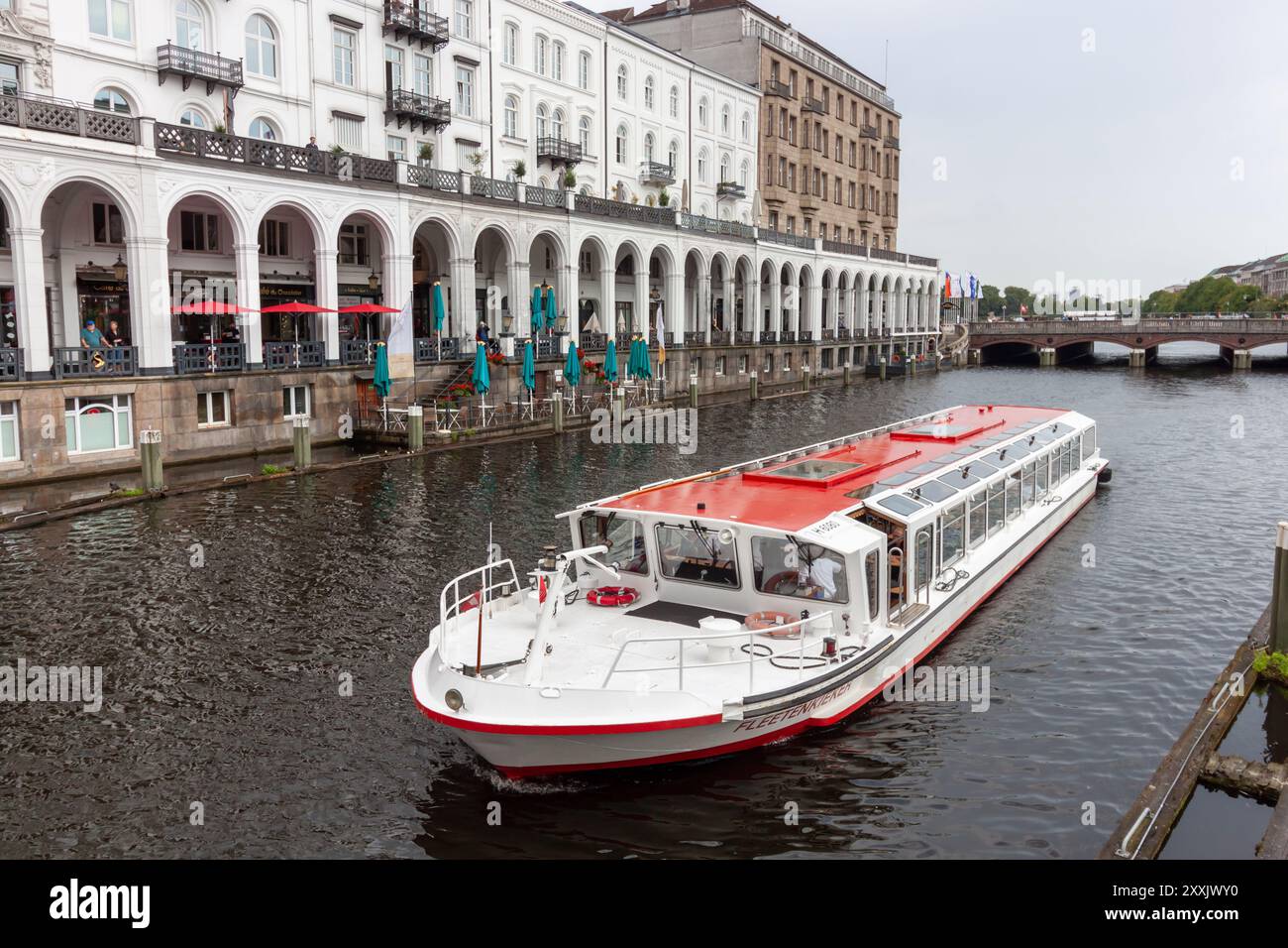 HAMBURG, GERMANY - AUGUST 14, 2024: Pleasure boat on the Kleine Alster ...