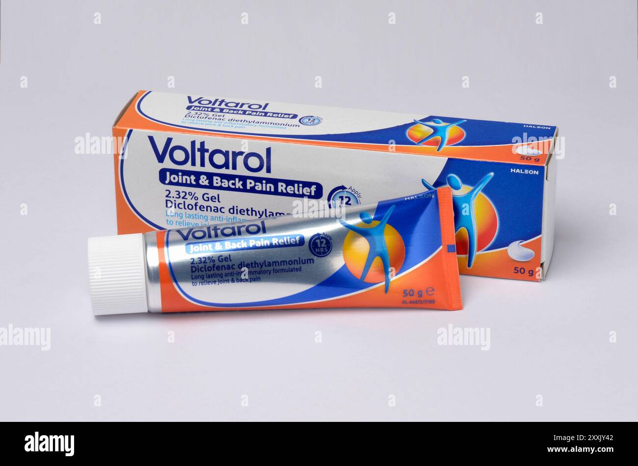 Tube of Voltarol brand joint and back pain relief in front of box ...