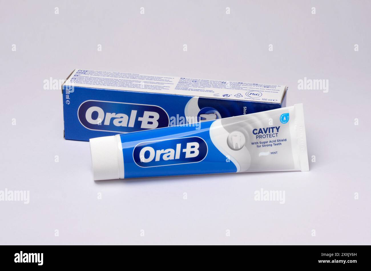 Tube of Oral B Cavity protect toothpaste in front of the retail box ...
