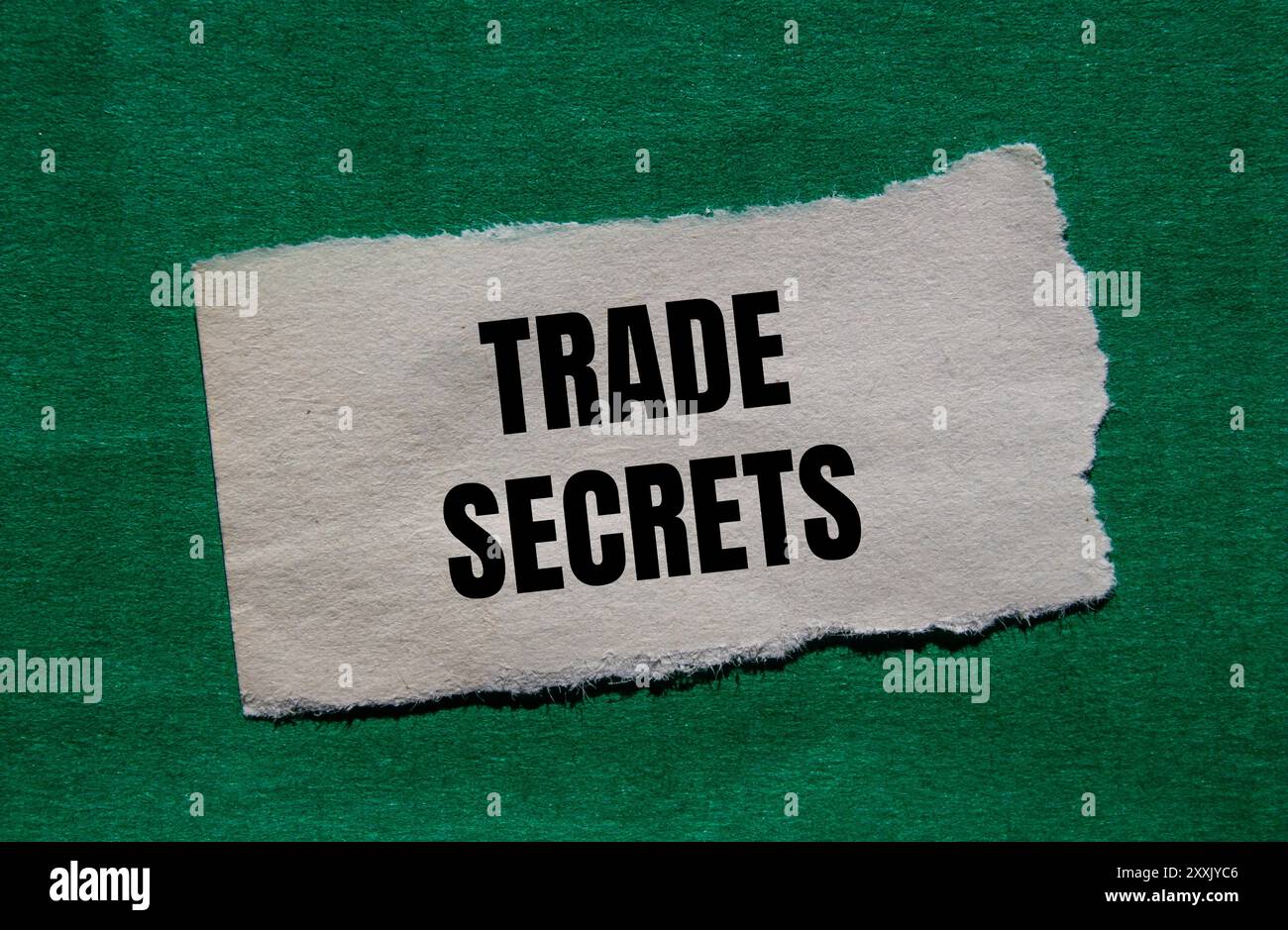 Trade secrets message written on ripped torn paper piece with green ...