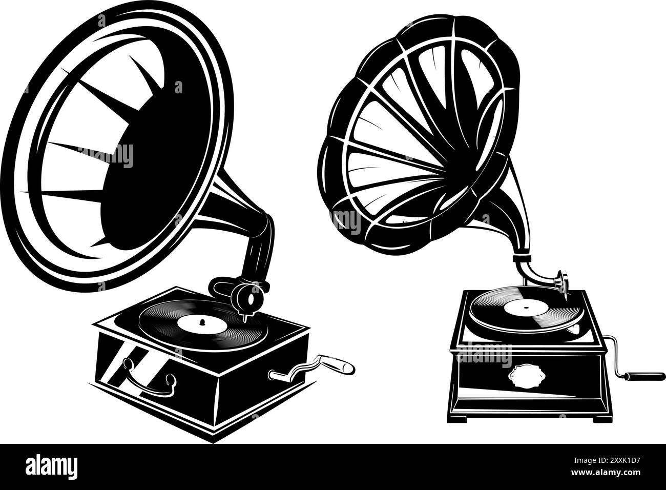 Set of the gramophones isolated on white background. Vector ...