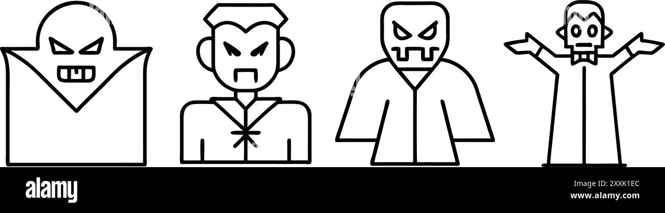 vampire fangs cape icon set. editable stroke outline icons set. vector ...