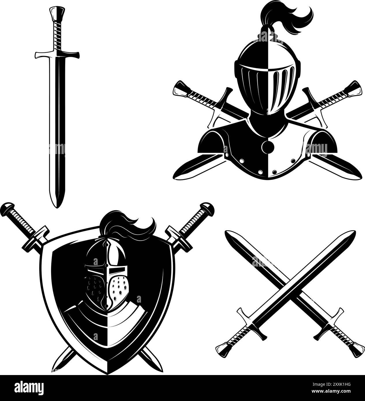 Medieval helmets illustration Black and White Stock Photos & Images - Alamy