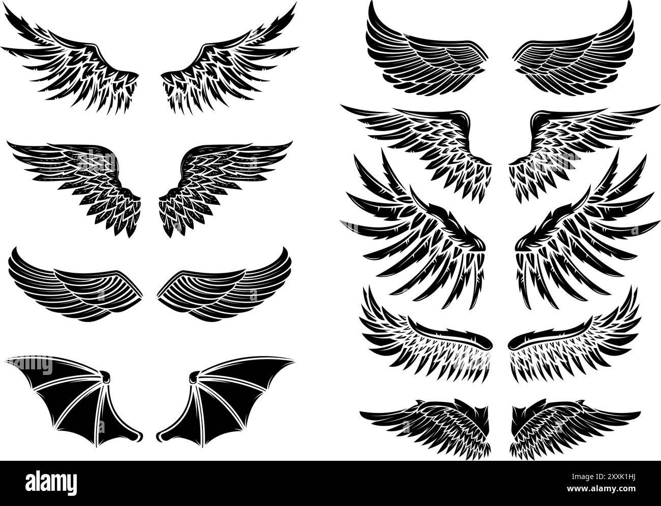 Set of vector wings isolated on white background. Design elements for ...