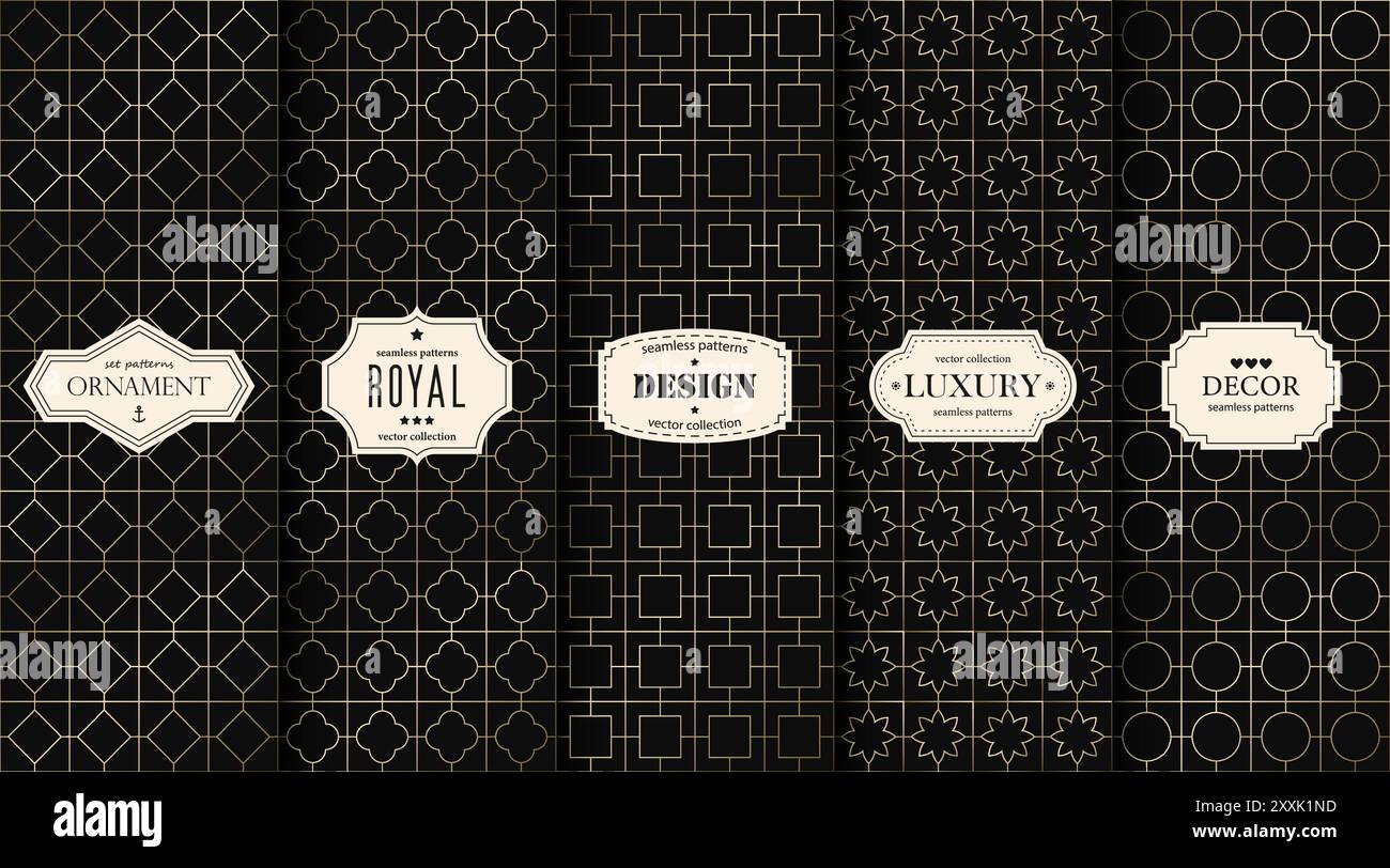 Collection of seamless decorative luxury geometric patterns - outline ...