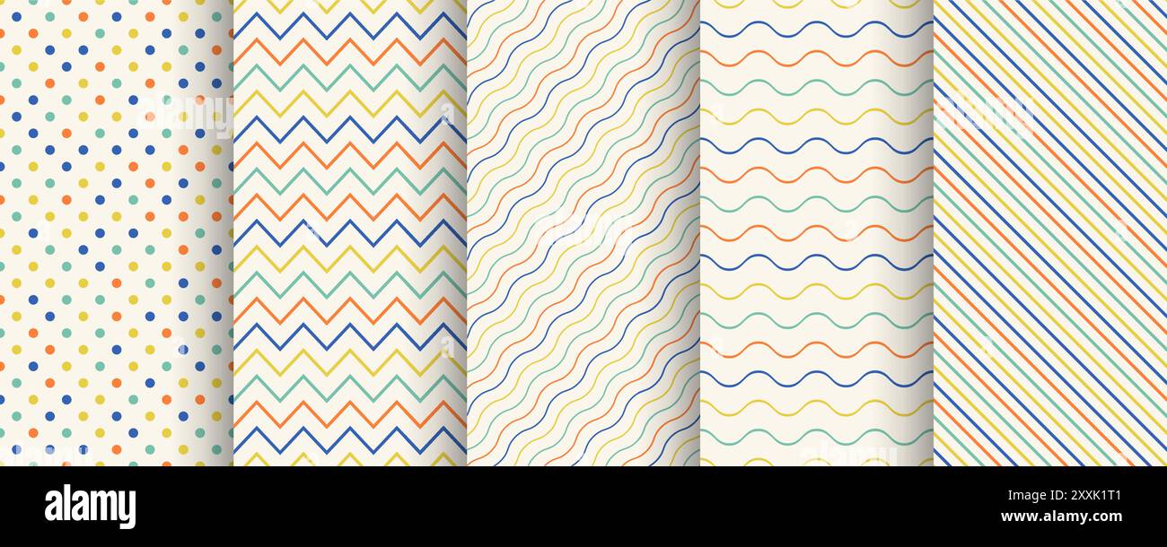 Collection of color geometric seamless minimalistic delicate patterns ...