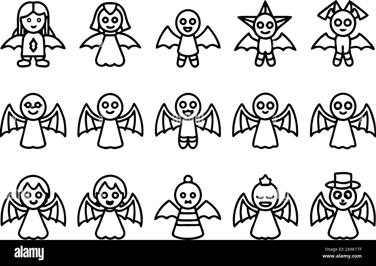 Halloween angel icon set. editable stroke outline icons set. vector ...