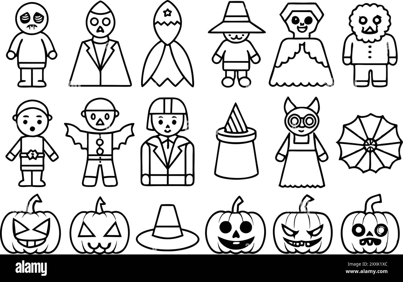 Halloween costumes icon set. editable stroke outline icons set. vector illustration Stock Vector ...