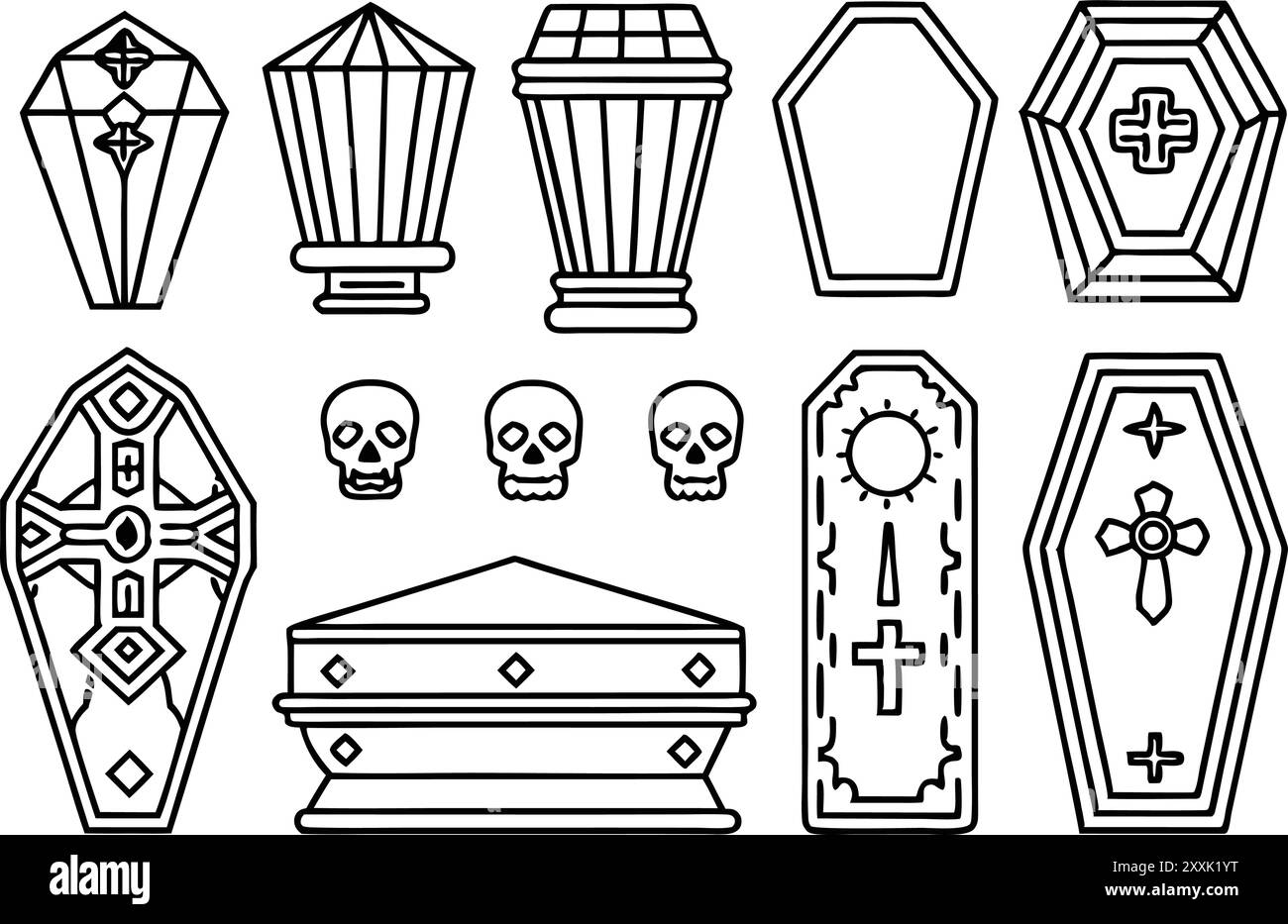 coffin icon icon set. editable stroke outline icons set. vector ...