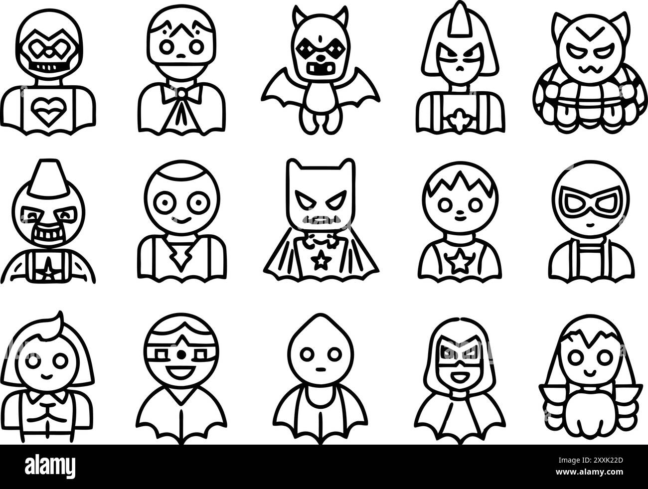 Halloween superhero icon set. editable stroke outline icons set. vector ...