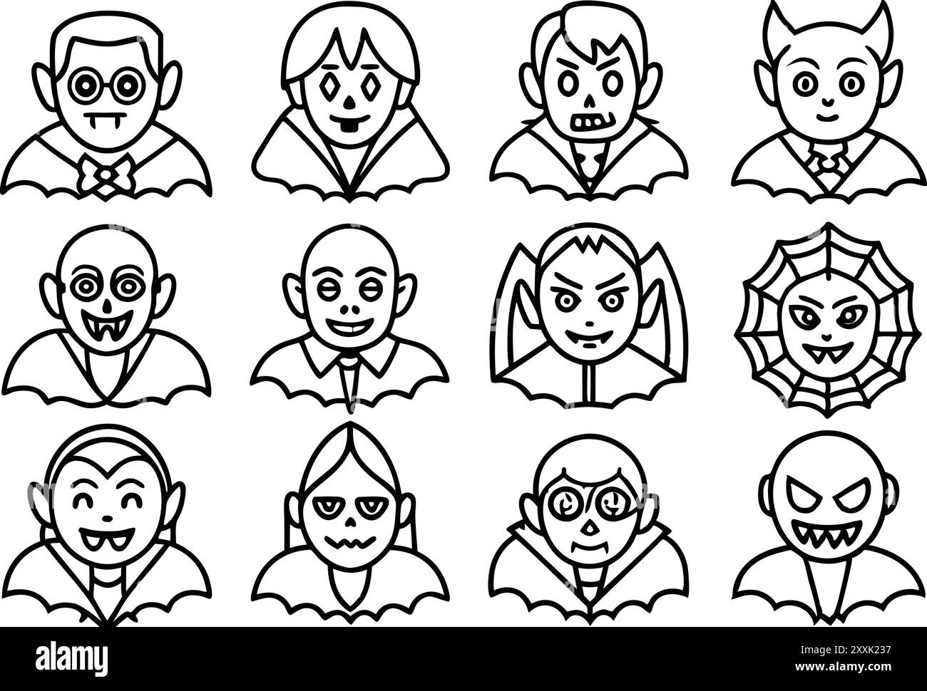 Halloween vampire icon set. editable stroke outline icons set. vector ...