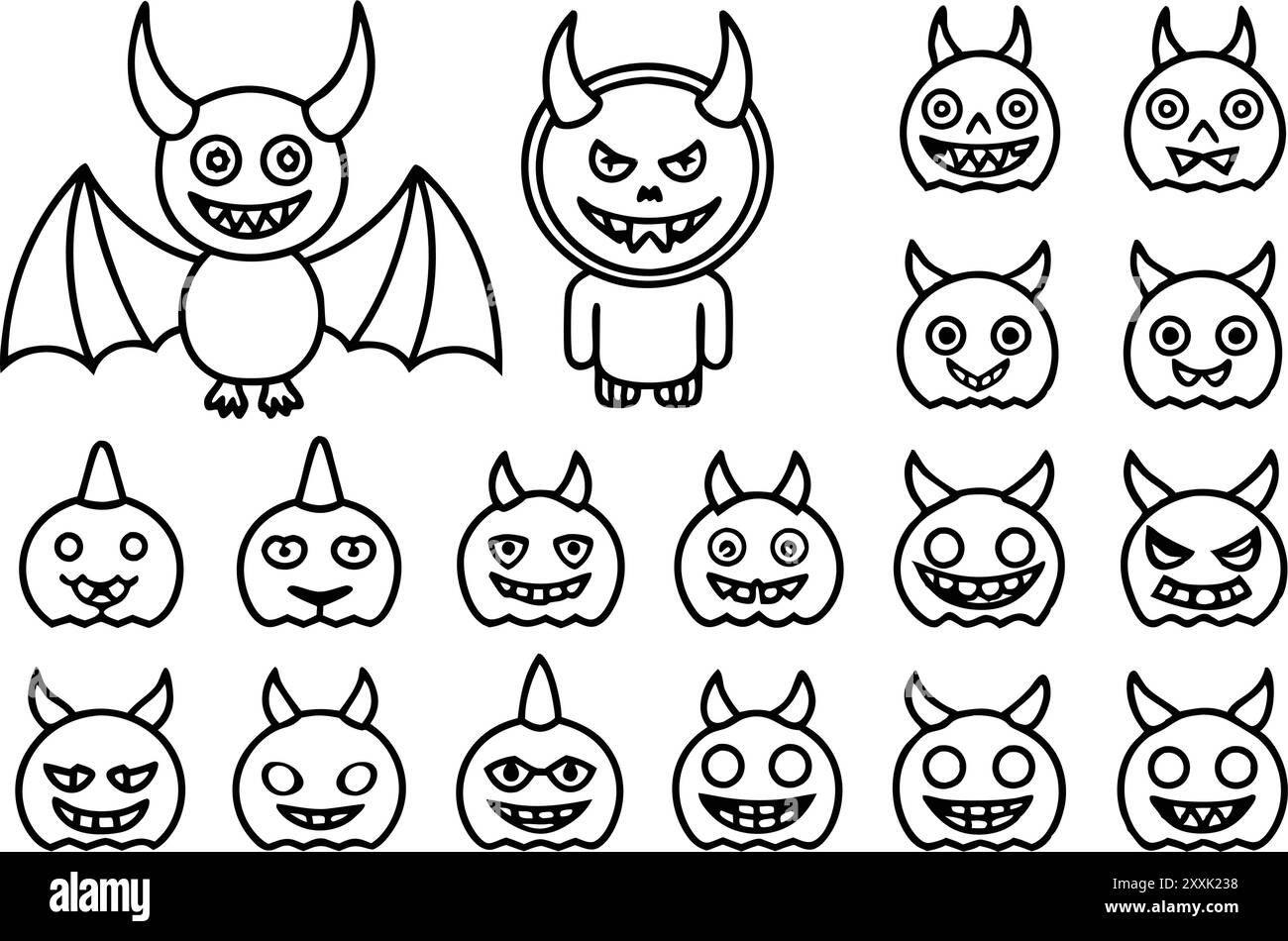 Halloween devil icon set. editable stroke outline icons set. vector ...
