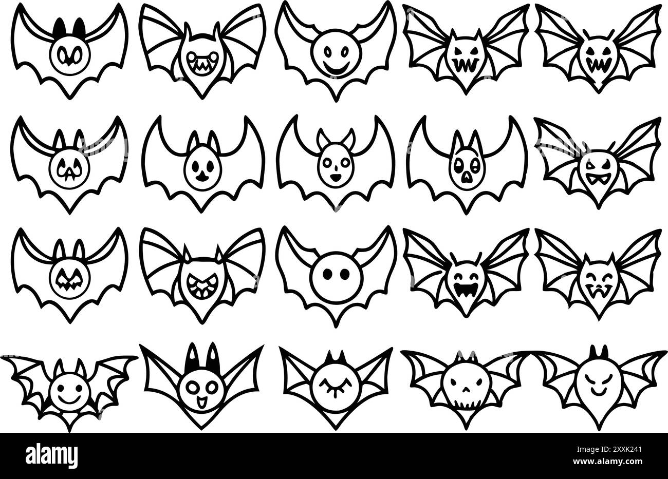 Halloween bat icon set. editable stroke outline icons set. vector ...