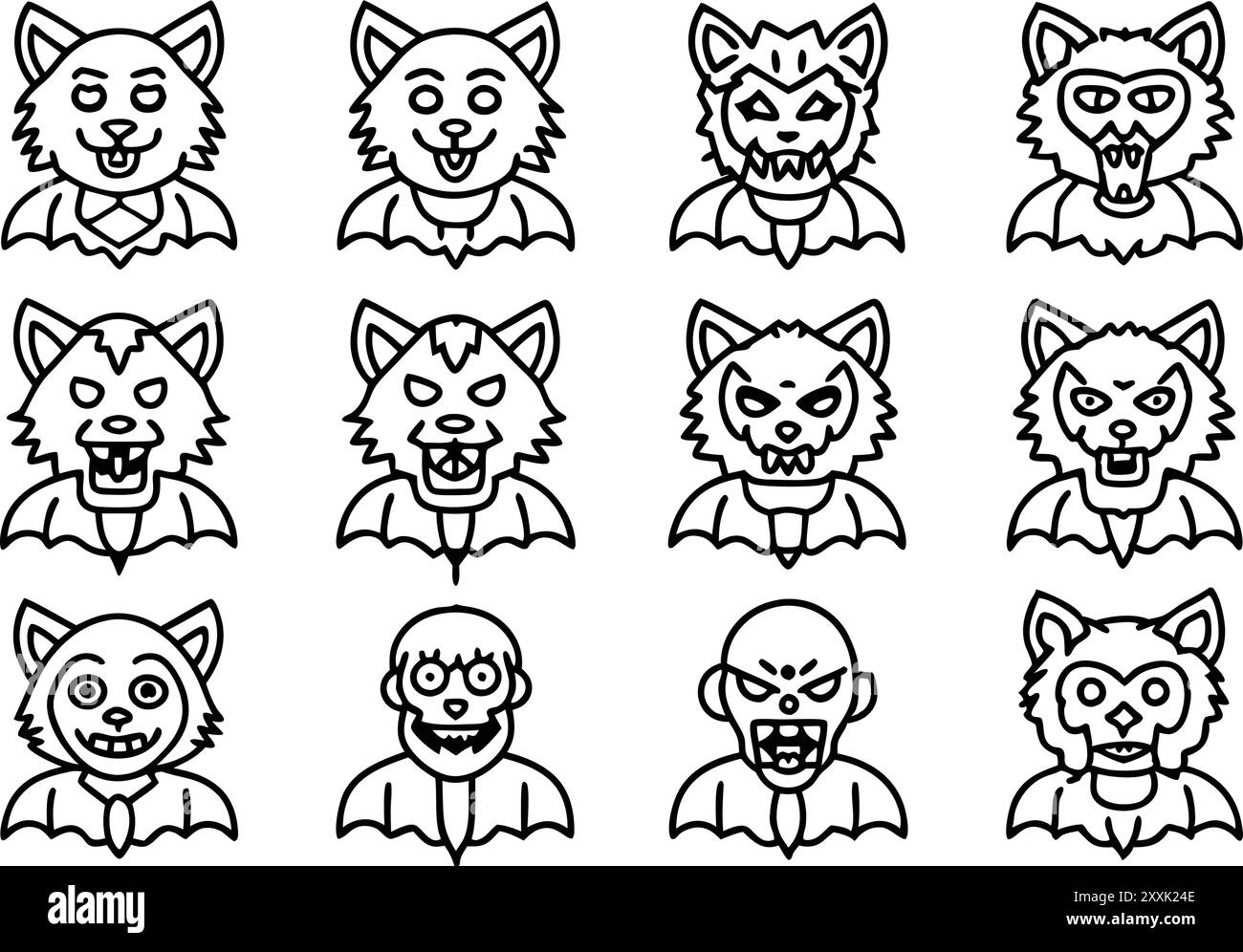 Halloween werewolf icon set. editable stroke outline icons set. vector ...