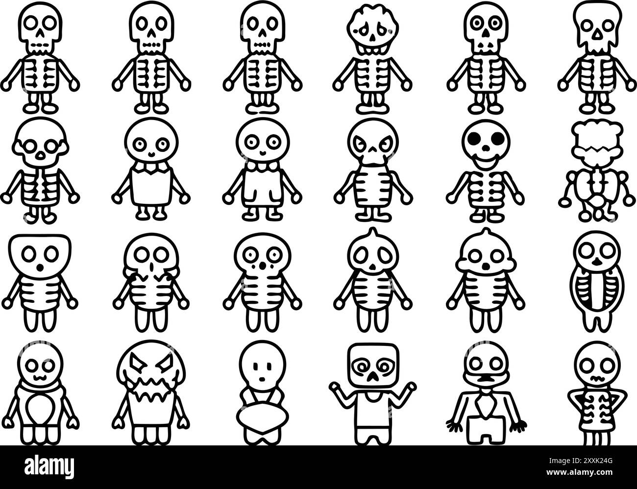 halloween skeleton icon set. editable stroke outline icons set. vector ...