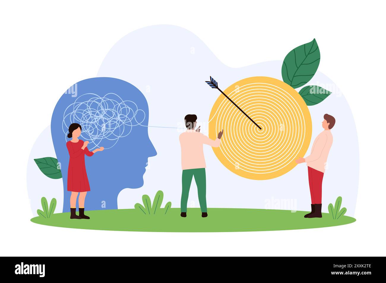 Complex problem unraveling, psychotherapy. Tiny people unravel chaos of ...