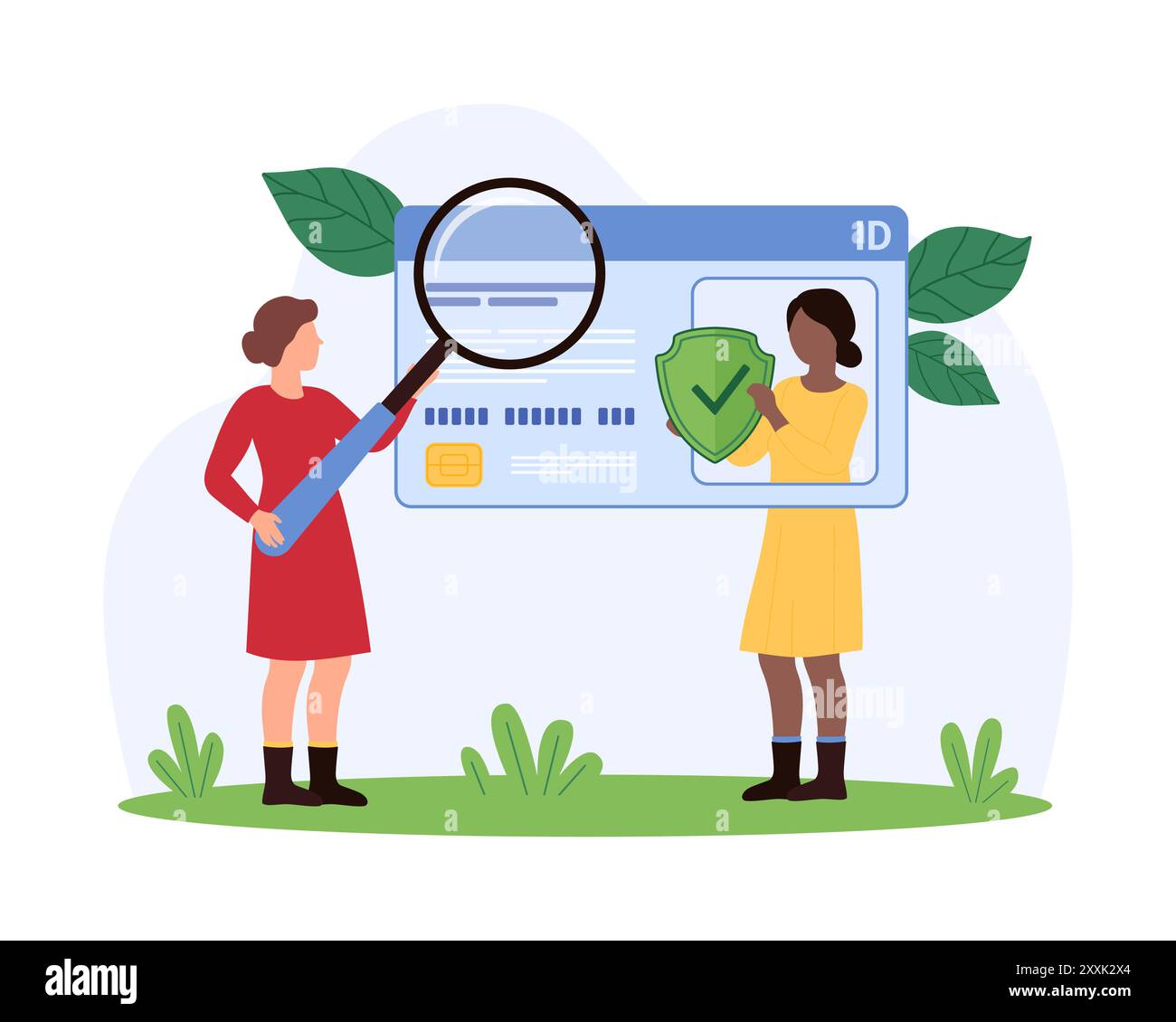 ID card, digital data protection, cyber security. Tiny people ...