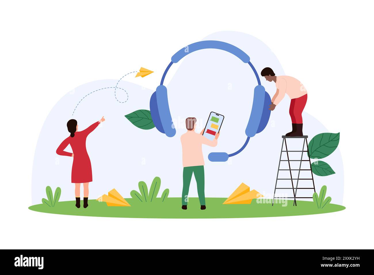 Team members working on customer support tasks. One uses a mobile ...