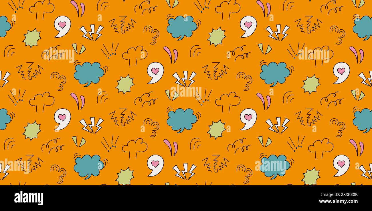 A vibrant comic seamless pattern in 90s style. Speech bubbles ...