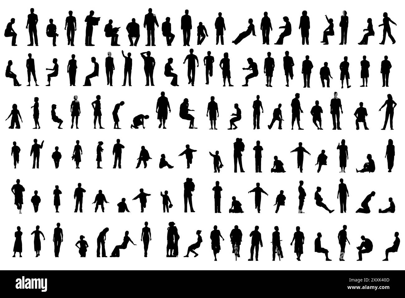 Set with people silhouettes in different positions isolated on white ...
