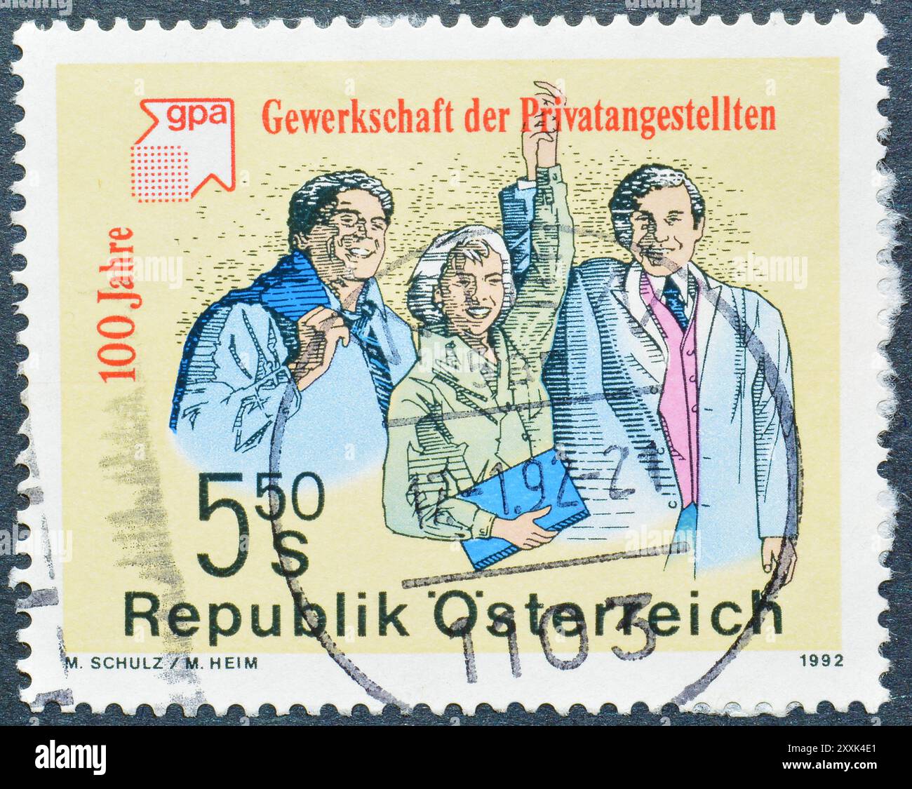 Cancelled postage stamp printed by Austria, that celebrates Centenary ...