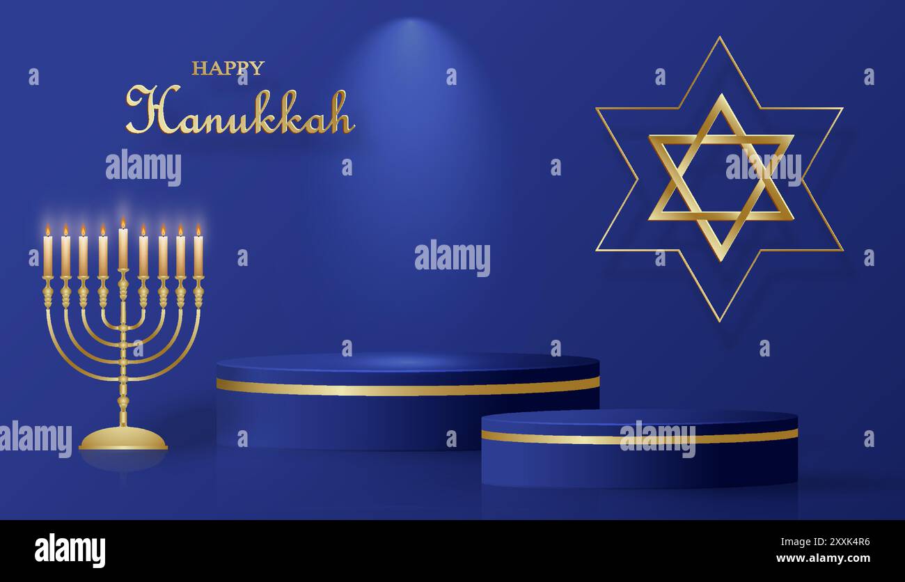 Happy Hanukkah podium round stage with nice and creative symbols and ...