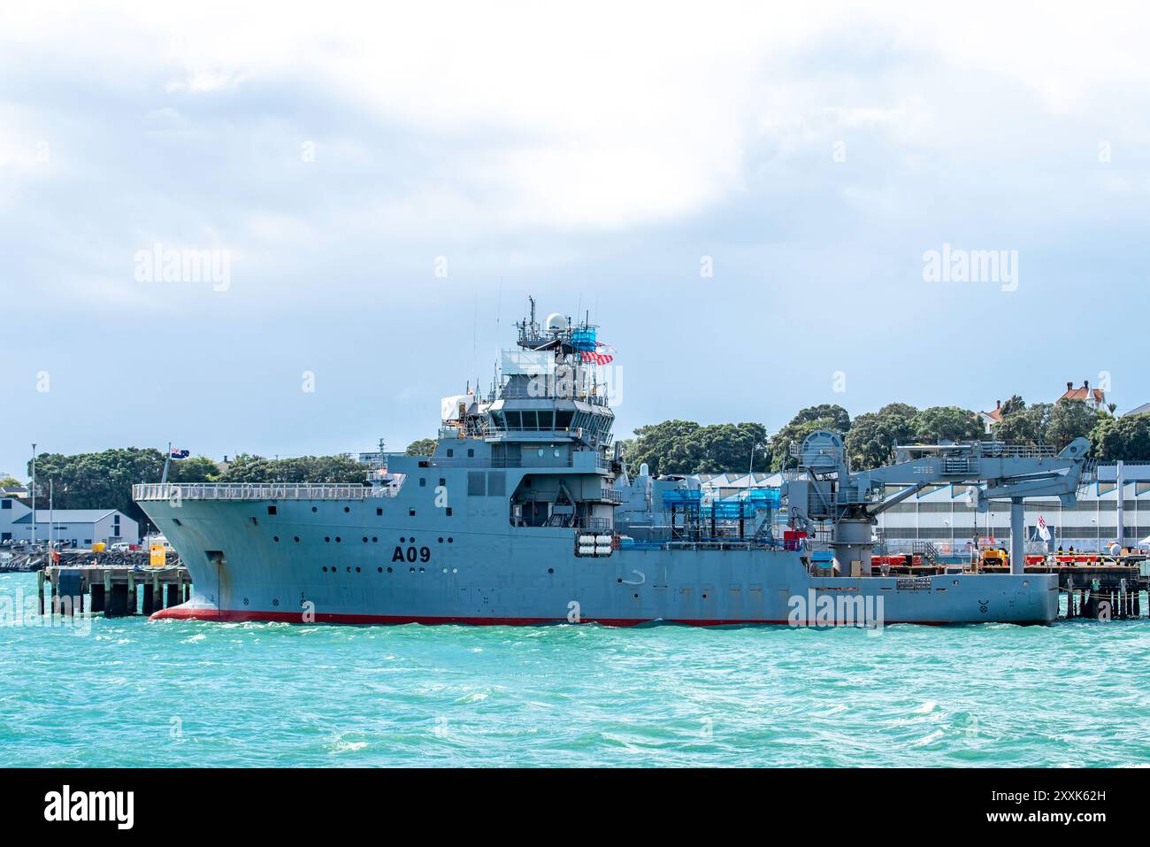 HMNZS Manawanui A09, a multi-role offshore support vessel in the Royal New Zealand Navy seen ...