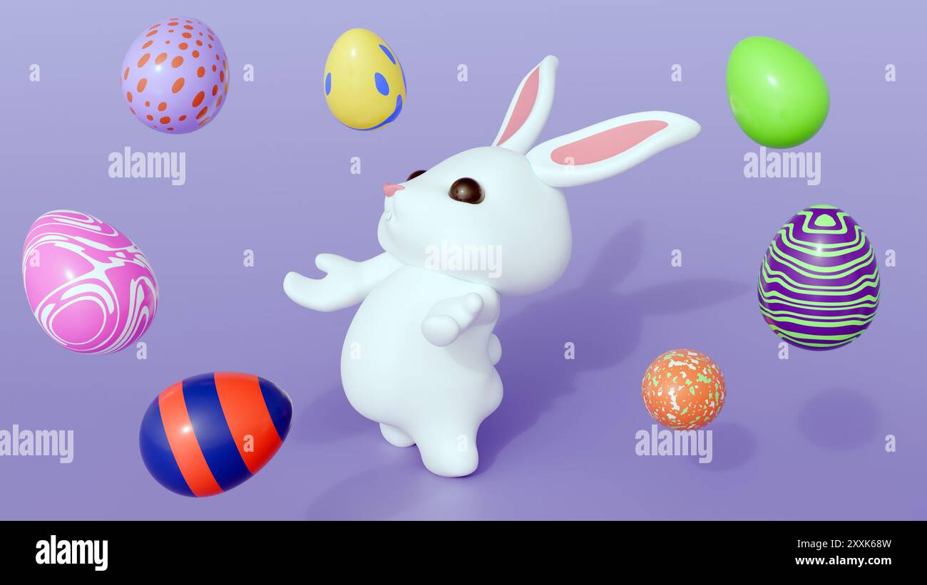 The adorable 3D renderings of white rabbits are playfully chasing and ...
