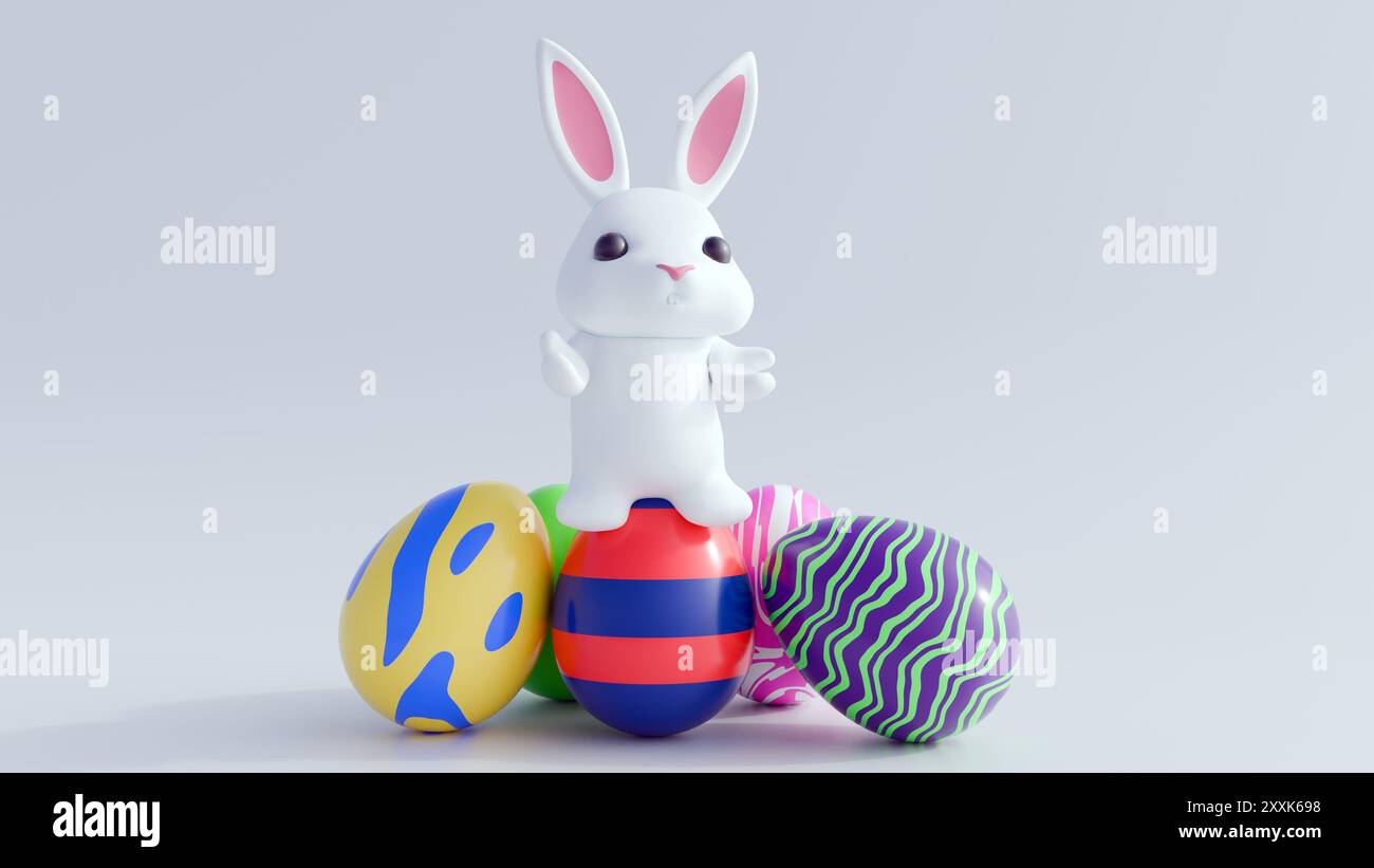 The adorable 3D renderings of white rabbits are playfully chasing and ...