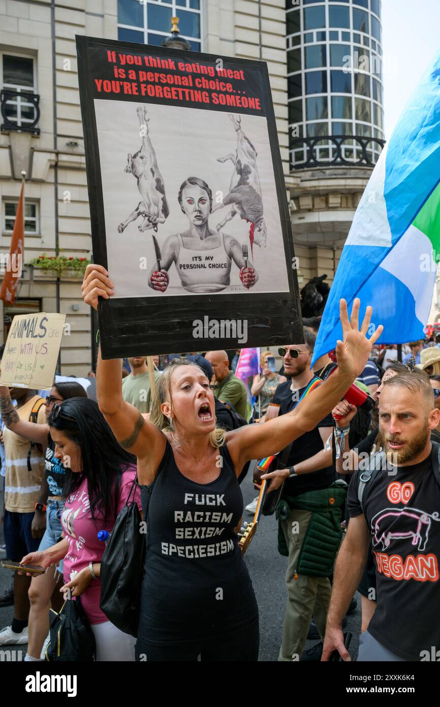 Protesters demonstrating outside the Angus Steakhouse Piccadilly Circus ...