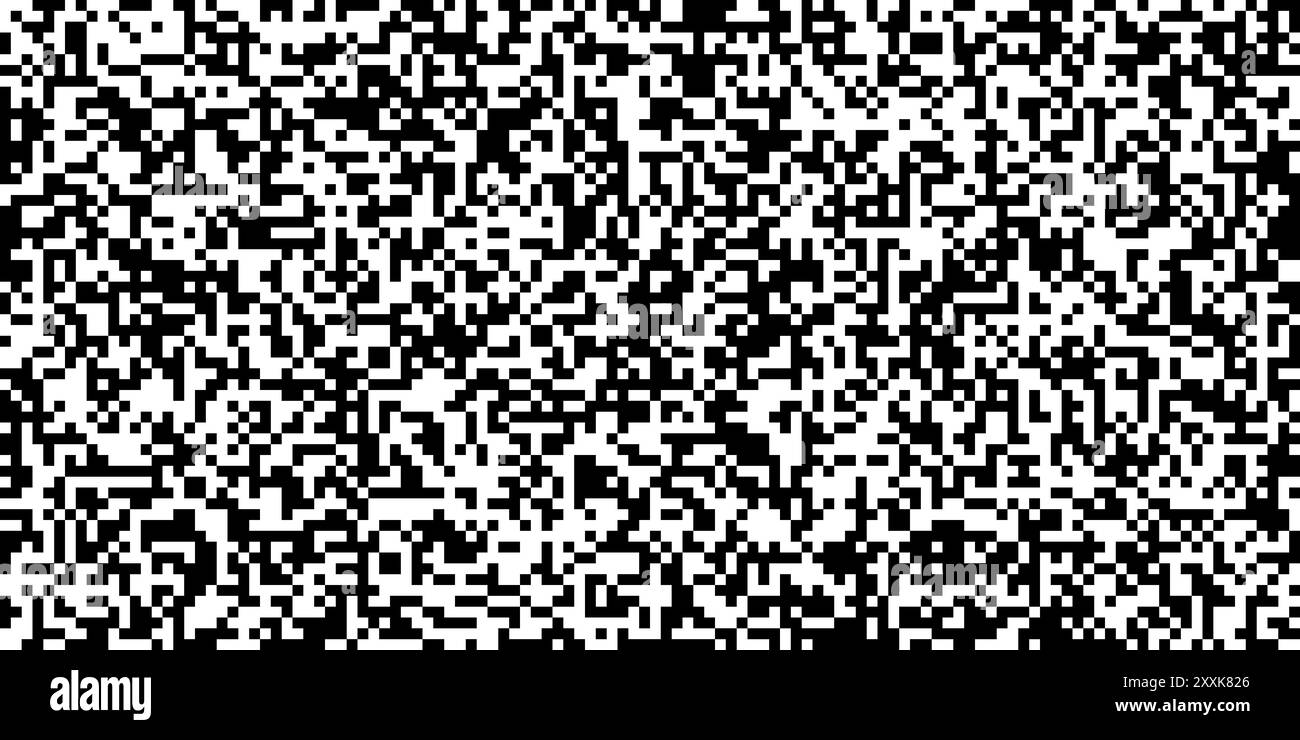 Monochrome qr code seamless pattern with pixel texture. 2 bit bg for scanners. Vector abstract ...