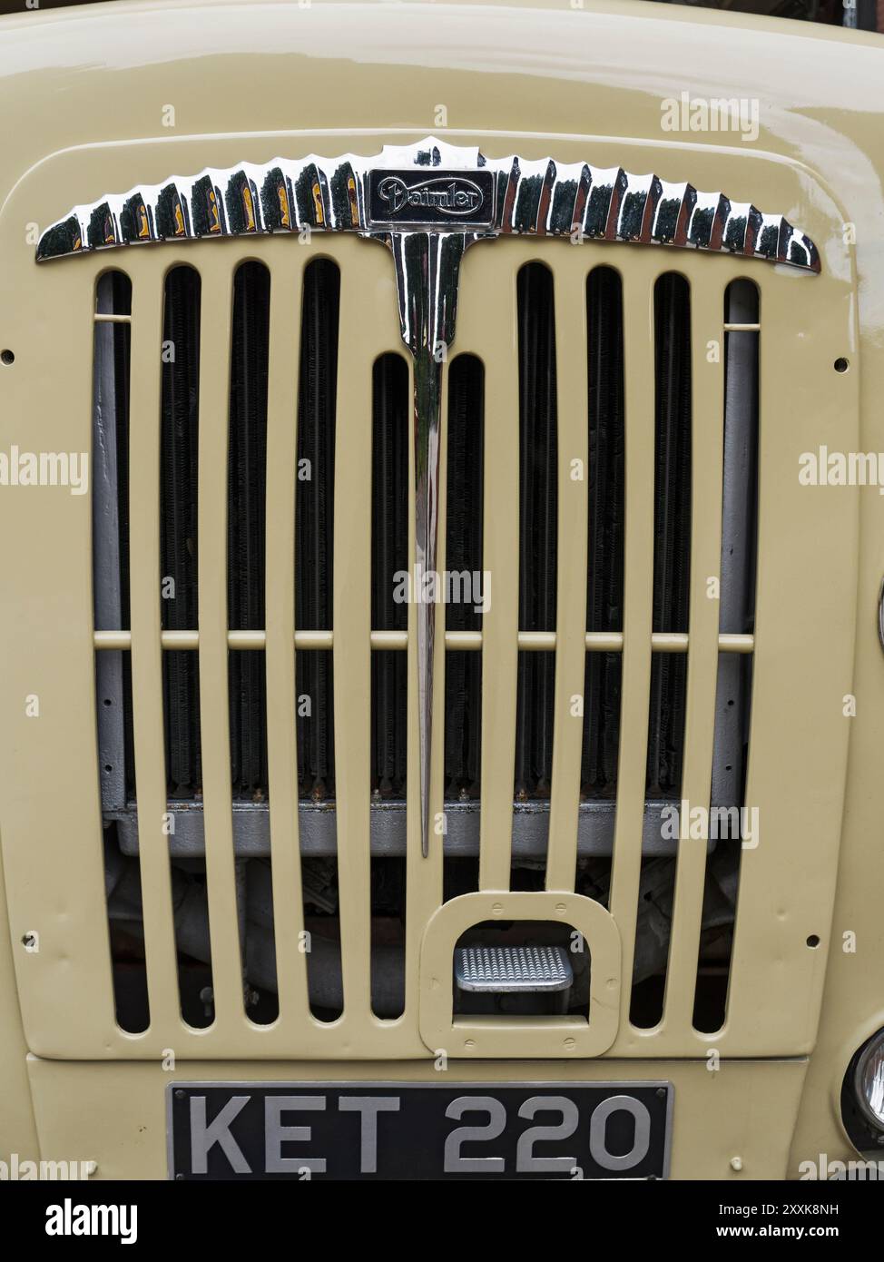 Daimler logo on the front of an old bus grill, UK Stock Photo - Alamy