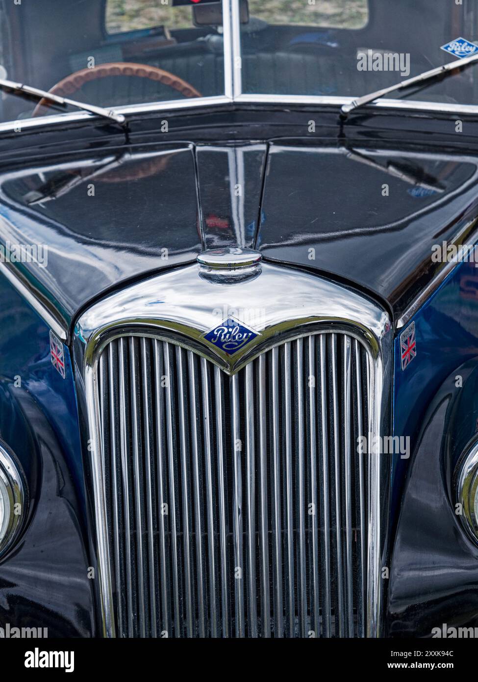 Bonnet and grill of classic Riley motor car, UK Stock Photo - Alamy