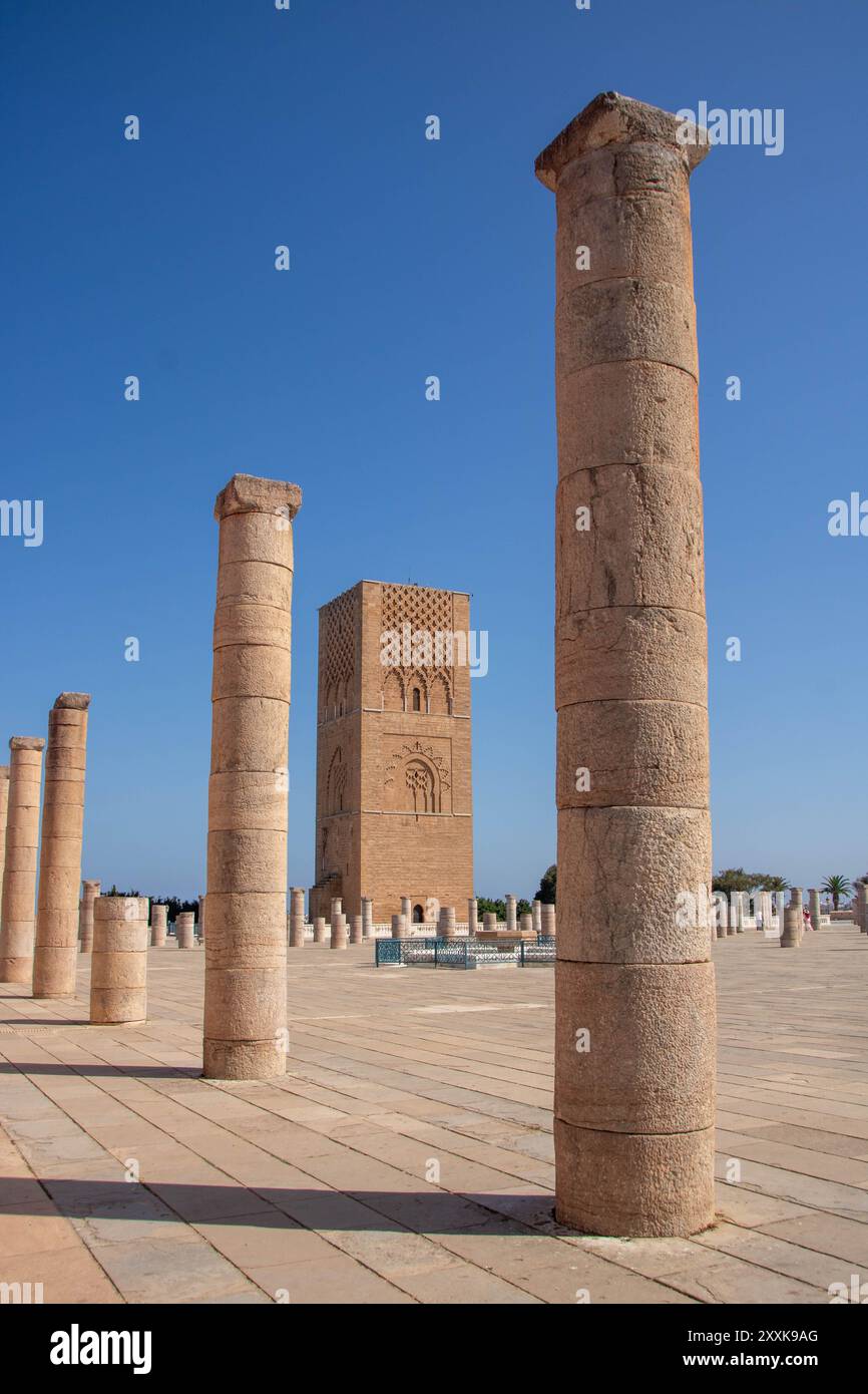 At Rabat Morocco, On 04, august, 2024, Hassan tower , the minaret of an ...