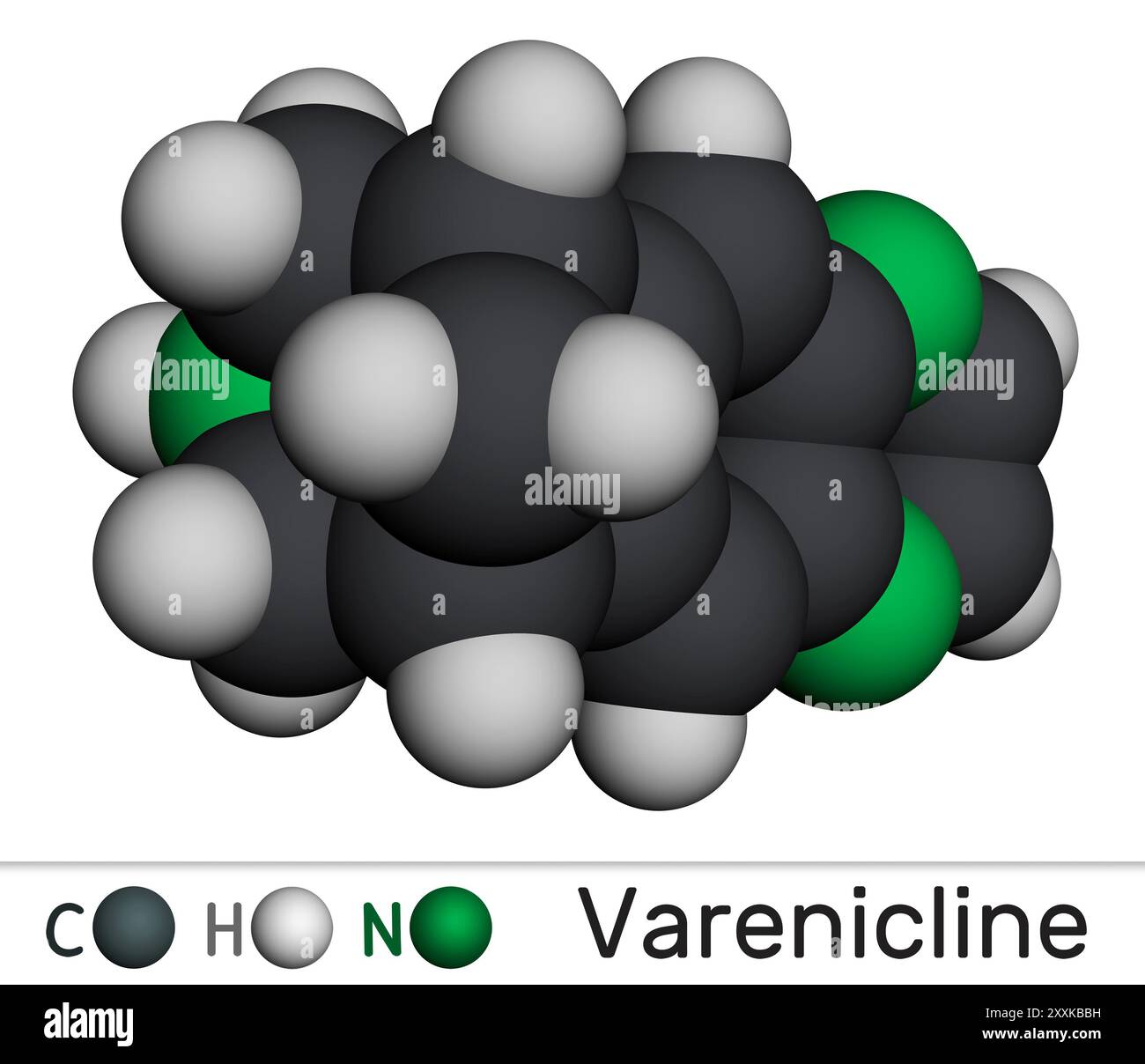 Varenicline molecule, a medication used for smoking cessation ...