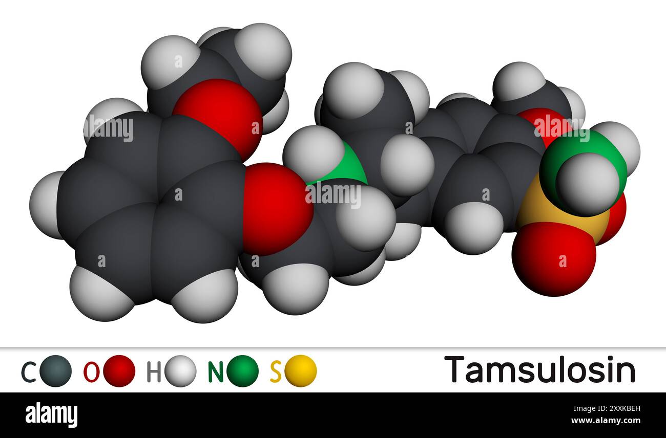 Tamsulosin drug molecule. Used to treat benign prostatic hyperplasia ...