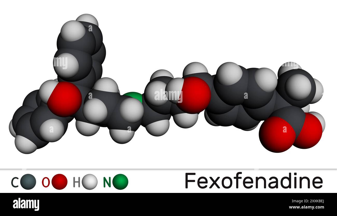 Fexofenadine molecule. It is symptomatic drug of seasonal allergic ...