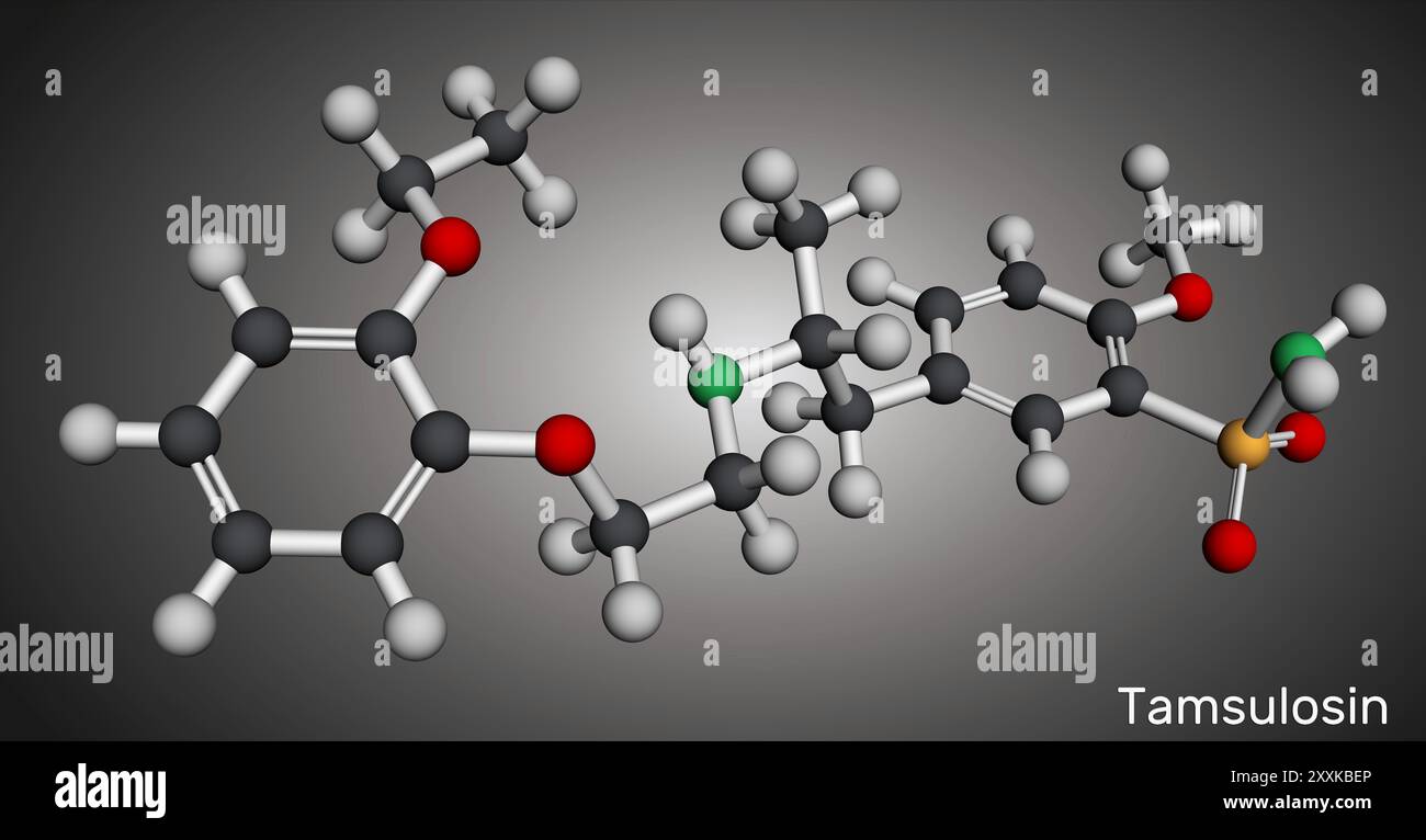 Tamsulosin drug molecule. Used to treat benign prostatic hyperplasia ...