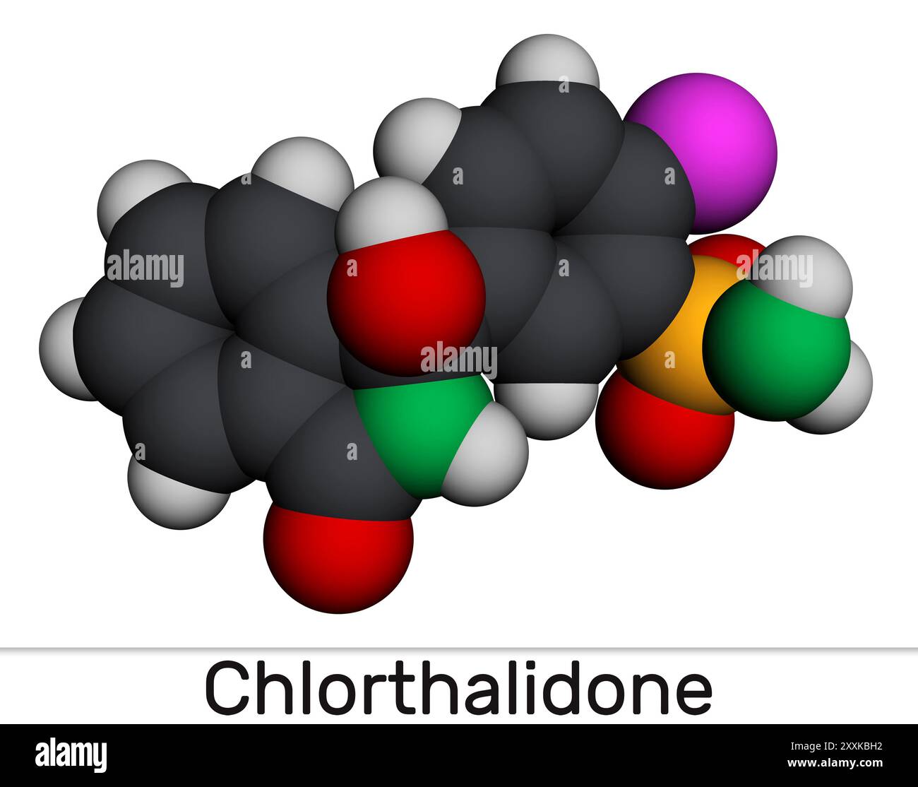 Chlorthalidone molecule. It is diuretic drug. Molecular model. 3D ...