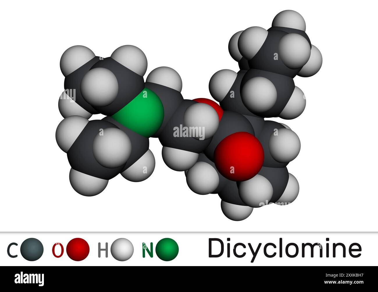 Dicyclomine, dicycloverine molecule. Antimuscarinic drug used to treat ...