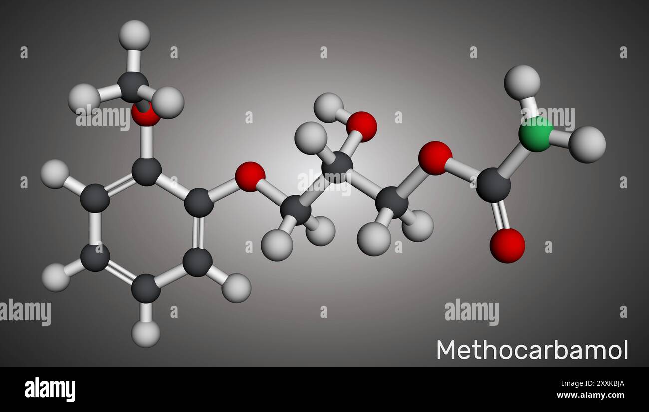 Methocarbamol drug molecule. It is used for short-term musculoskeletal ...