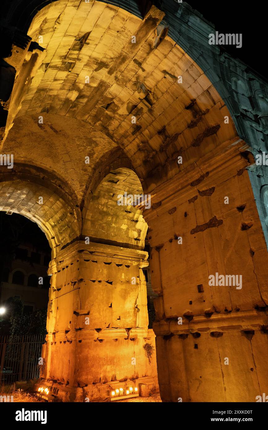 Arch of Janus at night from 4th century AD, ancient Roman quadrifrons ...