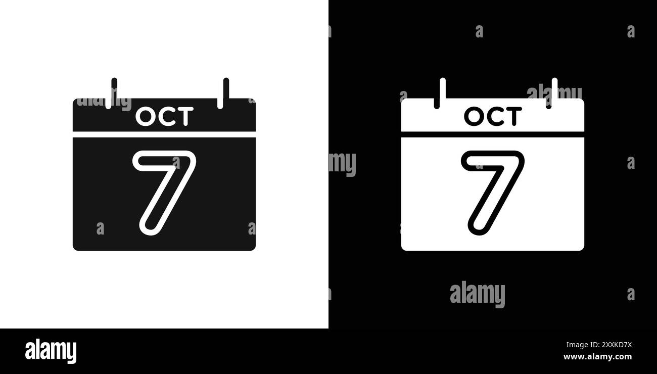 7 october date icon logo sign vector outline in black and white color ...